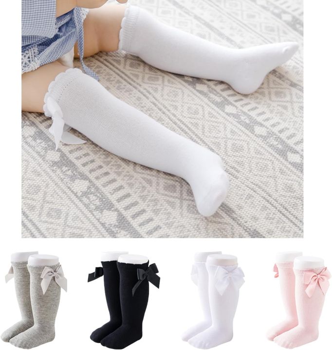 Baby Girls Socks Knee High Socks With Bow Infants Toddlers Stockings ...