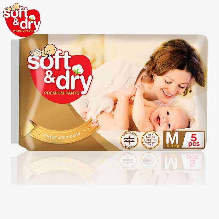 Soft & Dry Diaper Medium 5 pcs/pack (5-11 kg) | Daraz.com.np