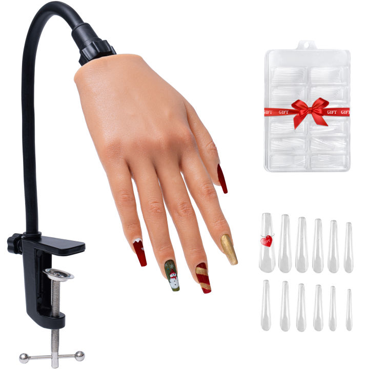 Flexible Mannequin Hand with Nail Tips - Silicone Nail Practice Hand ...