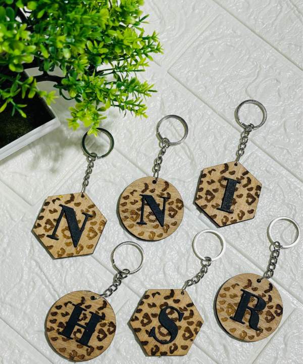 Letter Keytag,Wooden Keytag,Best Gifting,Initial Keychain,Leopard Print ...