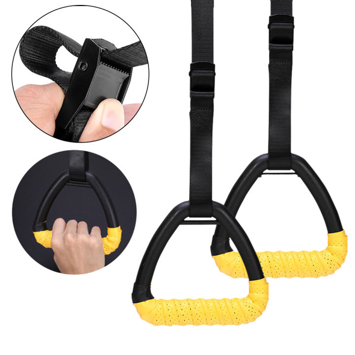 Gymnastic Rings with Adjustable Straps Pull Up Handles Non-Slip Fitness ...