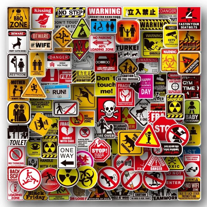 50/100pcs Cartoon Warning Stickers Danger Banning Skateboard Guitar ...