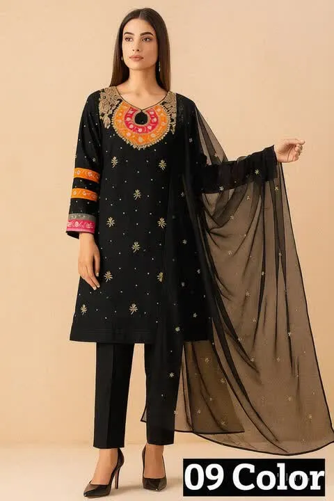 Shah Kamal Fabrics Unstitched 3 Piece Organza Handmade- Aari Zari Beeds ...