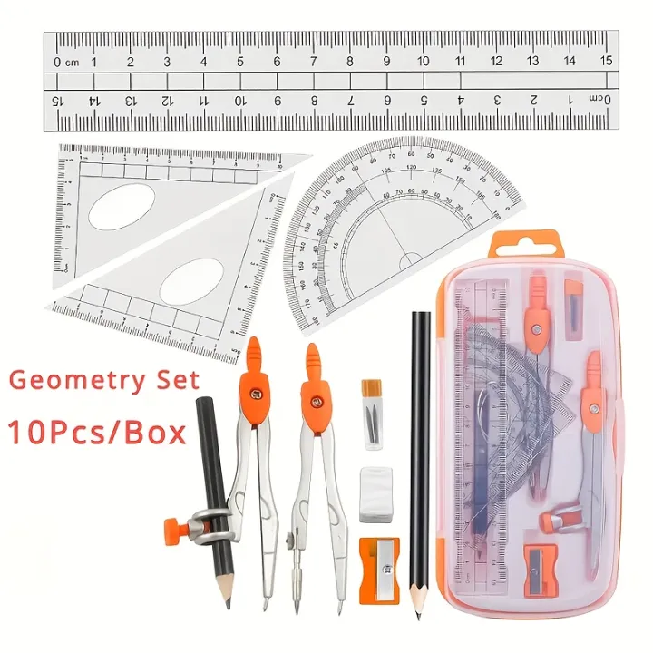 10 pieces per box Multicolor Geometry Set Math Tool Kit, including ...