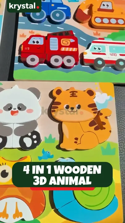 【Krystal】4 in 1 Wooden 3D Animal Puzzle Set | Montessori Early Learning ...