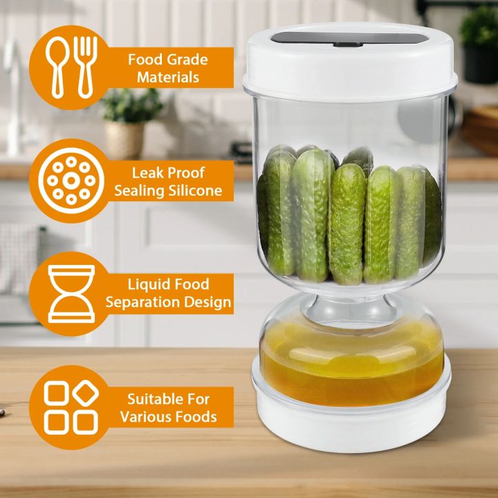 Pickle Container Wet and Dry Separation Pickle Olive Jar with Fork Leakproof Airtight Food ...