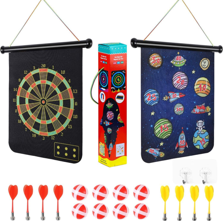 17 Pcs Magnetic Dart Boart Space Theme Double Sided Hanging Dart Board ...