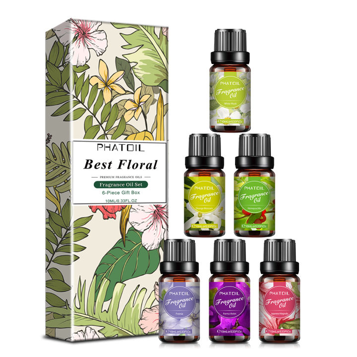 PHATOIL 6PCS Flower Fragrance Oils Set for Diffuser-10ML White Musk Orange Blossom Honeysuckle ...
