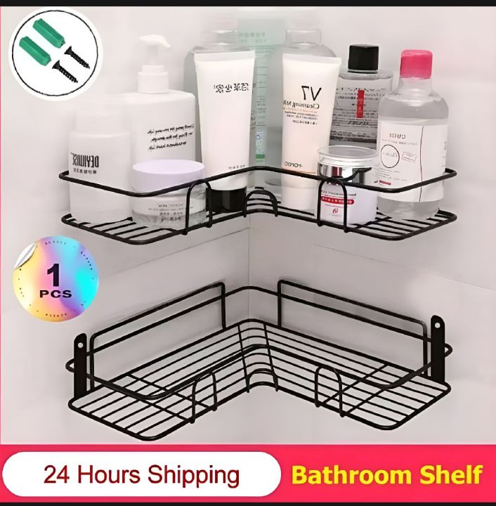 Bathroom kitchen Punch Corner Frame Shower Shelf Wrought Iron Shampoo ...