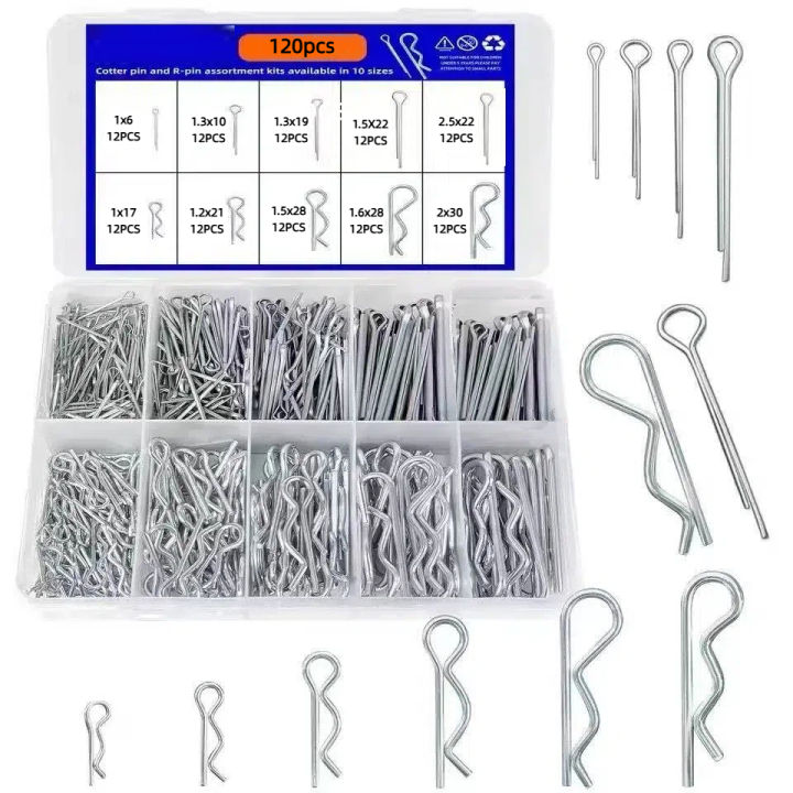 120pcs Cotter pins Assortment kit, Zinc Plated Steel Cotter Pin Hair ...
