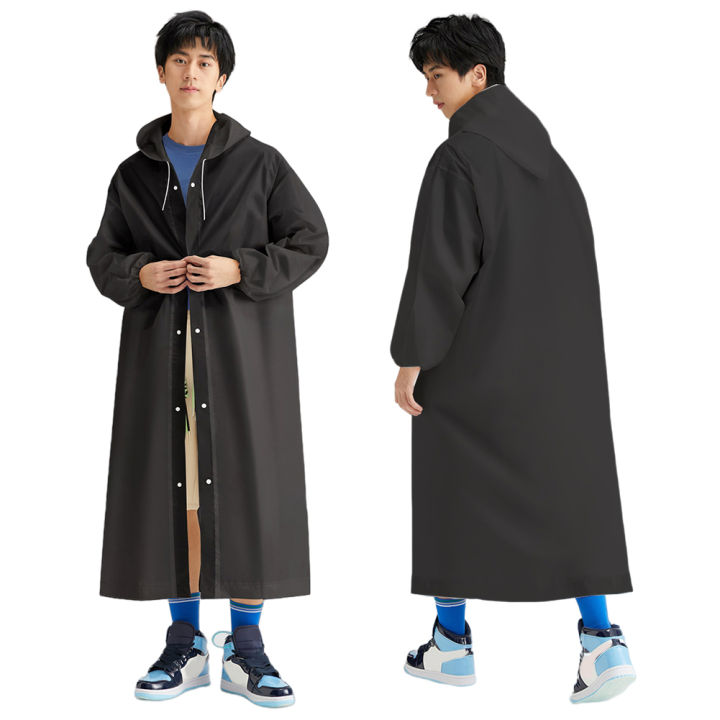 Waterproof Rain Coat Reusable EVA Rain Coat Windproof Long Hooded Rain ...