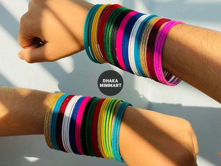 Multicolor Metal Velvet Bangles 2 Set/ 6 Dozen | Daraz.com.bd