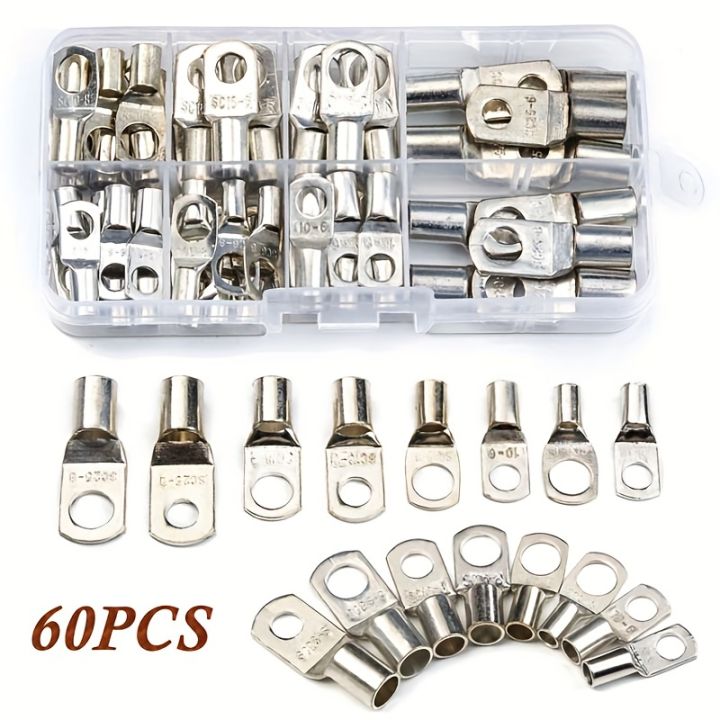 60pcs Stud Tinned Copper Wire Lug, Heavy Duty Battery Cable Termination ...