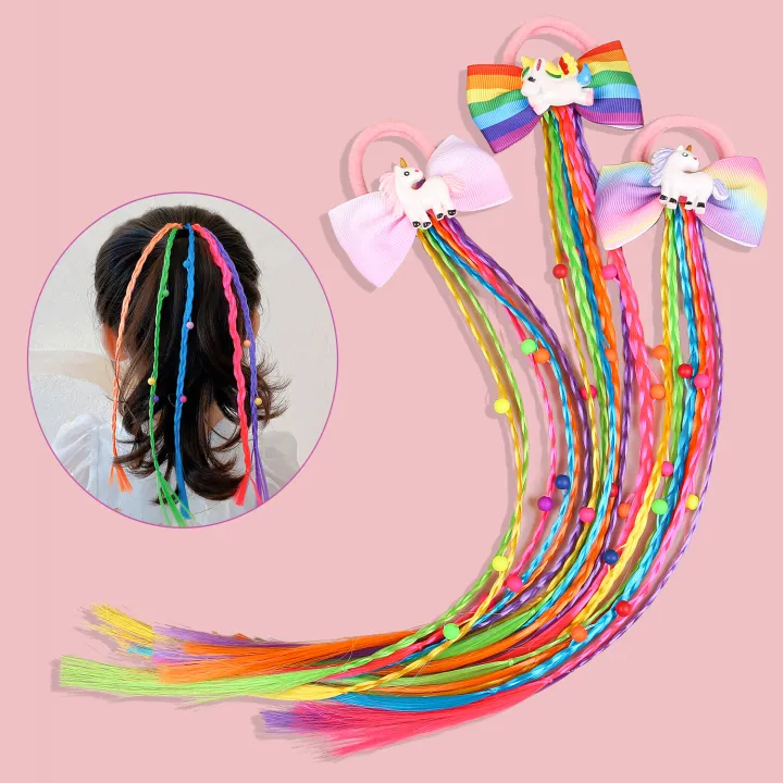 1PC Rainbow Bows Hairbands Dirty Braids Colorful Twist Tie Wigs ...