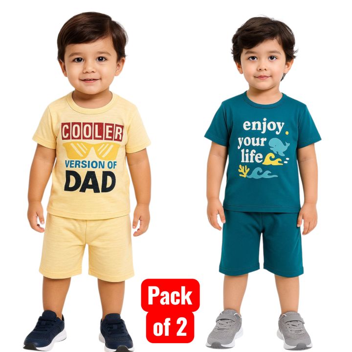 Pack of 2 Boys Casual Suits | Jersey T-Shirt & Nicker Set | Kids Outfit ...