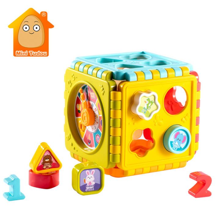 Baby Toy Montessori Activity Cube Shape Match Sorter Box Color Number ...
