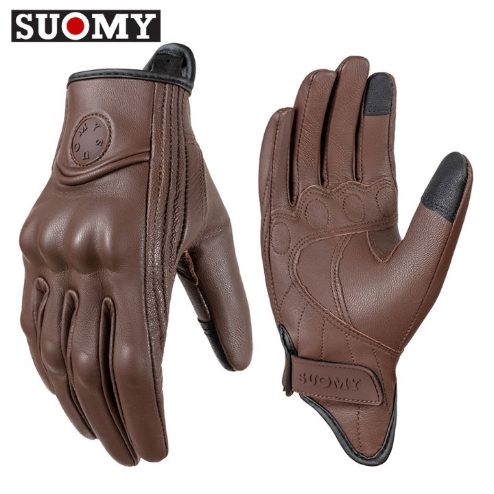 SUOMY Motorcycle Gloves Brown Vintage Leather Men Women Motorbike ...