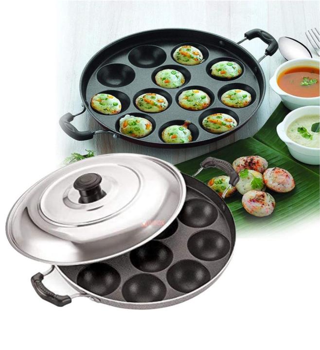 Appam Pan With Lid 12 Non Stick Scoops Appam Maker, Patra Paniyaram Pan ...