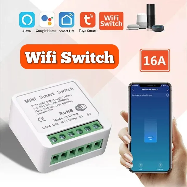 Mini WiFi Smart Switch 16A 100-240V Tuya Switches Module 2 Way Wireless ...