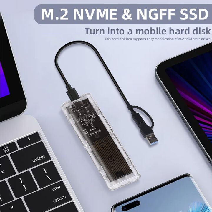 M.2 NVME PCIe NGFF SATA Dual Protocol SSD Case Clear USB Type C 10Gbps PCI-E M2 SSD Transparent ...