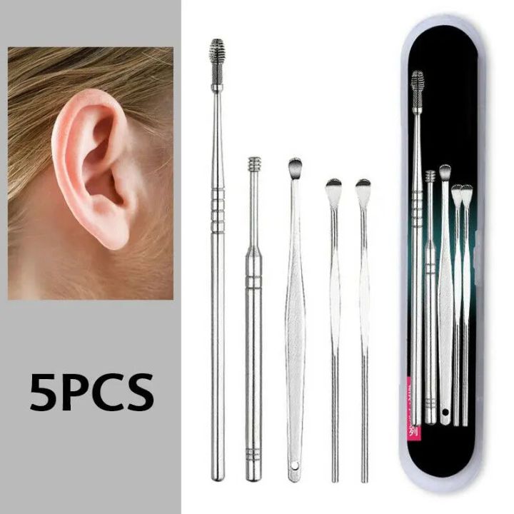 Ear cleaner earpick / 5pc ear cleaning kit of metal | Daraz.lk
