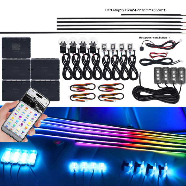 Dual Zone LED Car Ambient Symphony 213Color Streamer Rainbow RGB Neon ...