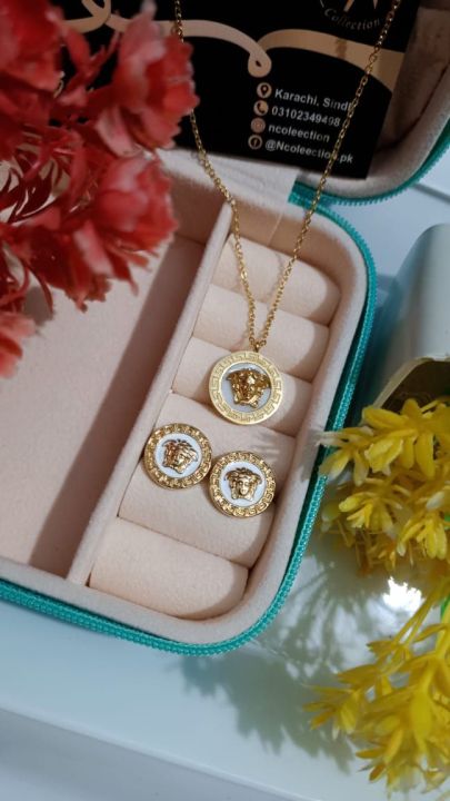 versace locket and earrings | Daraz.pk