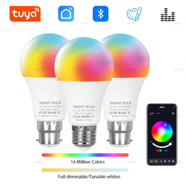 Tuya Bluetooth LED Bulb Lamps Dimmable 15W 18W E27 B22 220V RGBCW Color ...