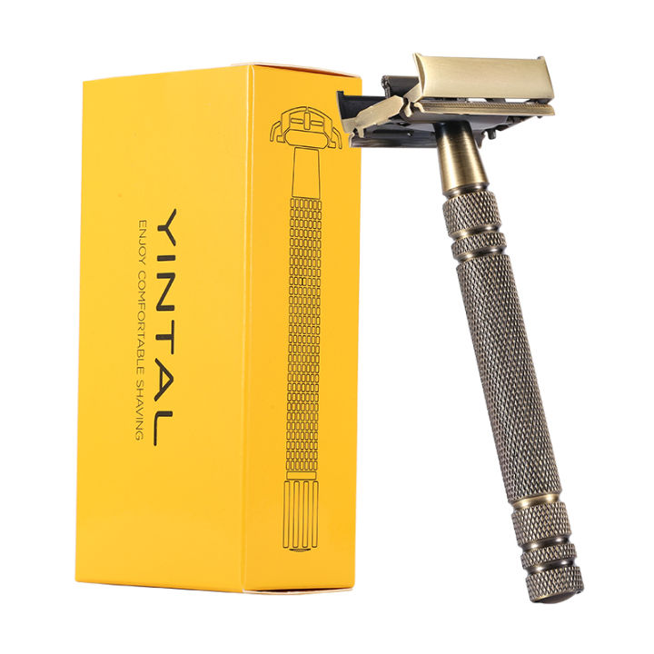 YINTAL Men's Bronze Classic Double-sided Manual Razor Long Handle ...