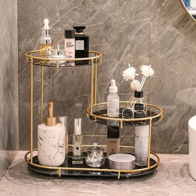 Round metal Cosmetics storage Rack Make-up Organizer Bathroom Storage ...