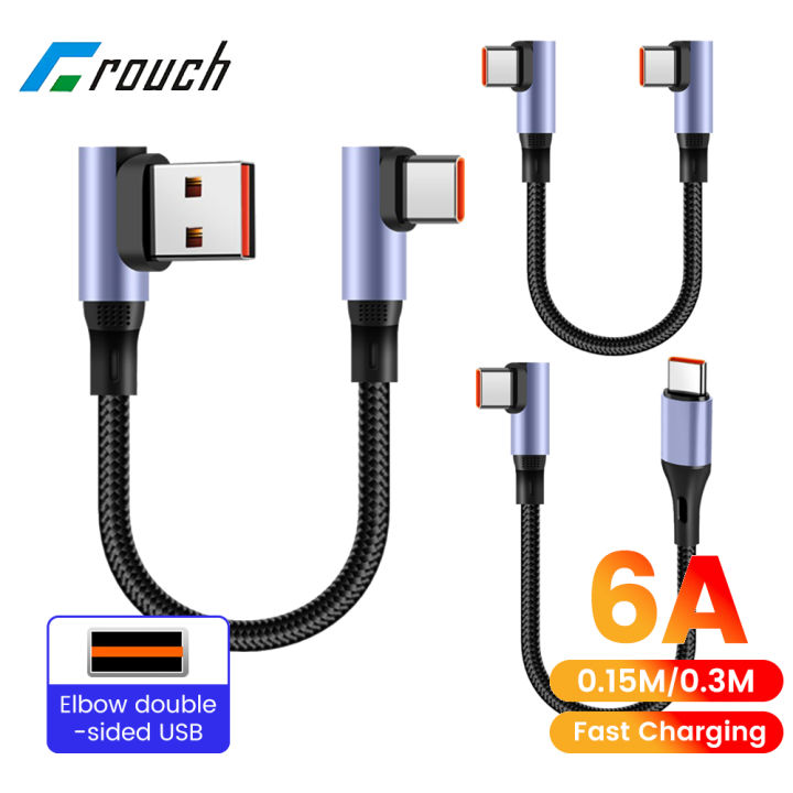 6A Double Elbow USB Type C Cable 0.15M/0.3M Short USB C To Type C Fast ...