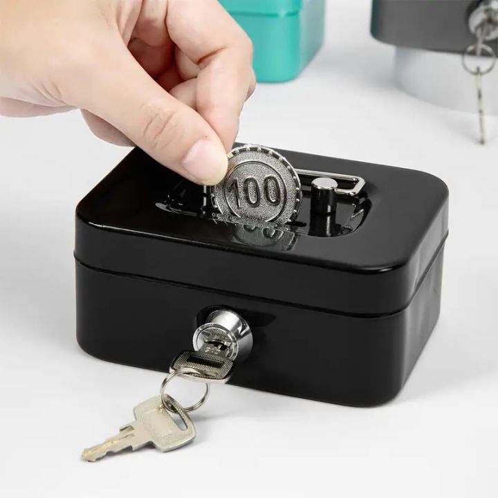 Lockable Money Safe Box with Key Metal Cash Box Portable Piggy Bank ...