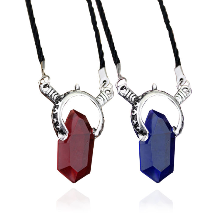 Trendy DMC Devil MayCry 5 Dante Pendant Necklace Red Blue GEM Cosplay ...