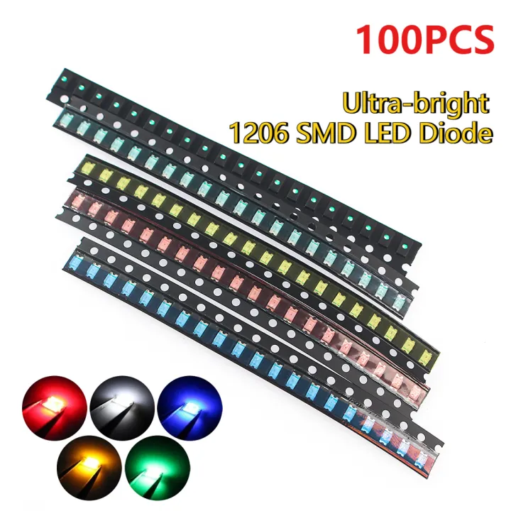 100PCS 1206 SMD LED Diodes Set Ultra-bright Blue Yellow Green White Red ...