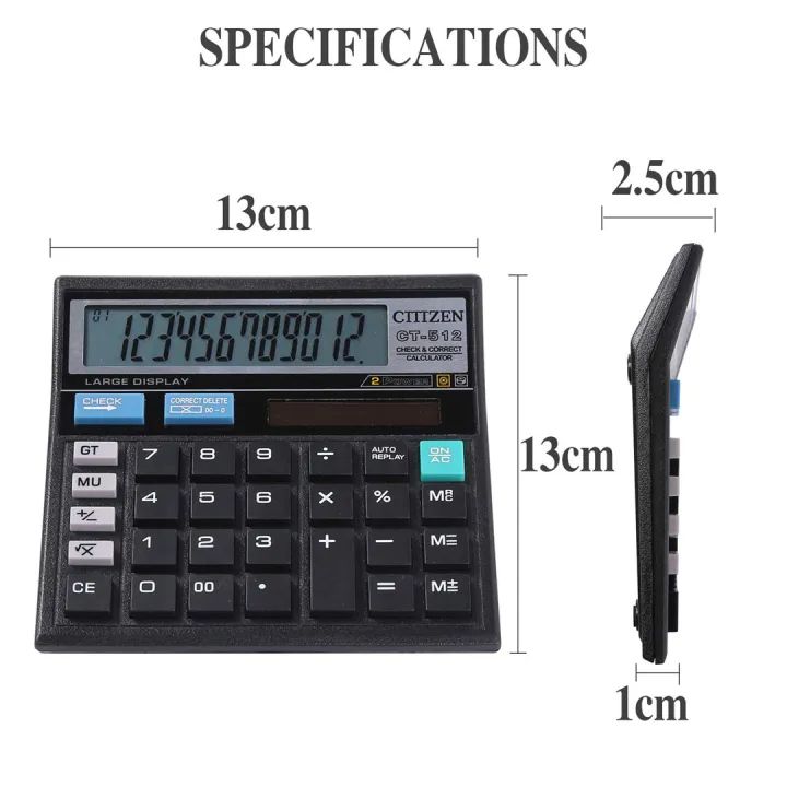 Citizen 12 Digits Calculator - Large 12-Digit CT 512 Calculator With ...