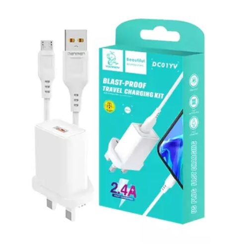 Denmen 12W Charger 3Pin 2.4A Micro Type-C Lightning Cable UK Pin DC01YV ...