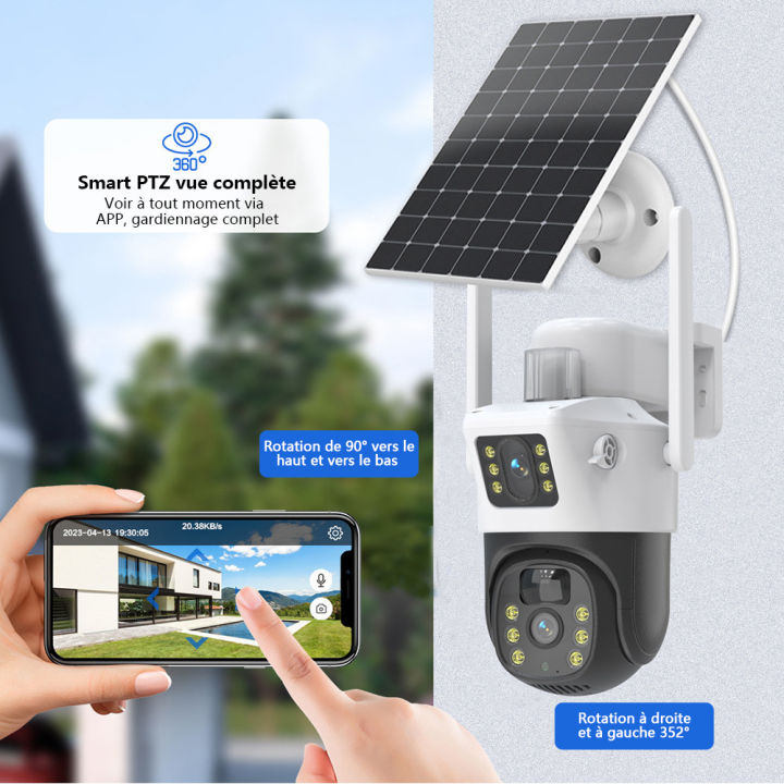 4G Sim Card Solar Camera Dual Lens Outdoor 8MP 4K Low Power Battery IP ...