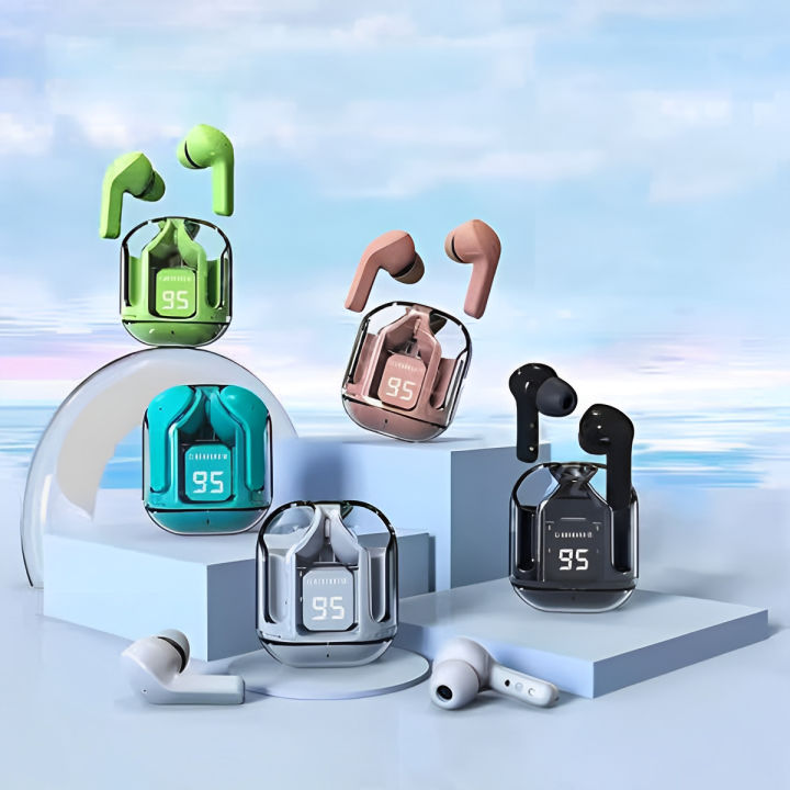 Air 31 Wireless Bluetooth Earpods with Mic, Crystal Transparent Case ...