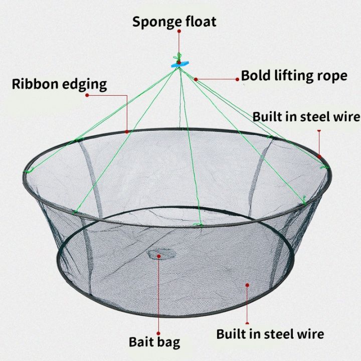 80CM Loose Mouth Folding Drop Fishing Net Shrimp Catcher Tank Casting ...