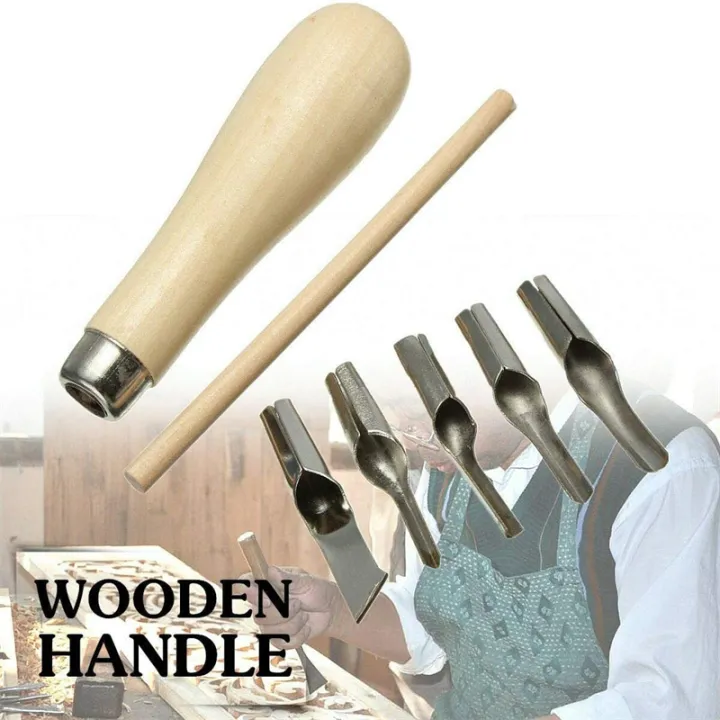 Lino Block Cutting Rubber Stamp Carving Tools With 5 Blade Wood Handle ...