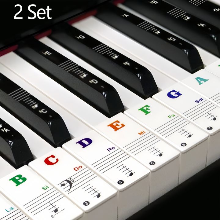 2 sets of piano keyboard stickers, 88/61/54/49 keys with removable ...