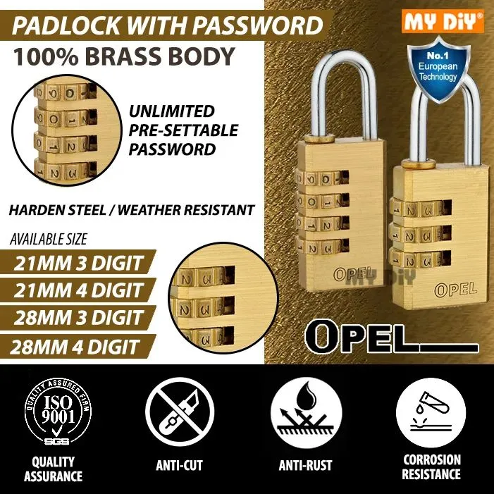 MYDIY-CJSJ 100% BRASS COMBINATION PASSWORD PADLOCK RESETTABLE ...