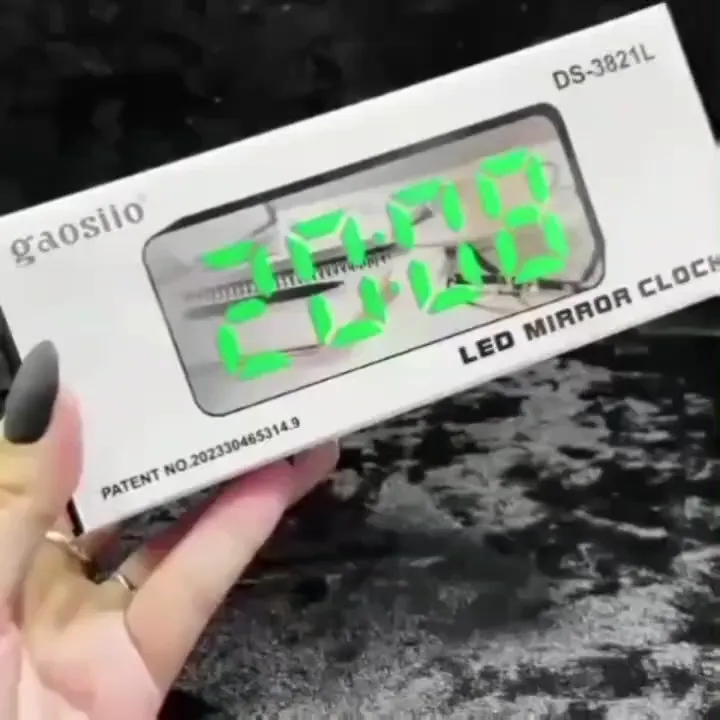 Premium LED Mirror Digital Clock with Alarm , Bright Display, Snooze ...