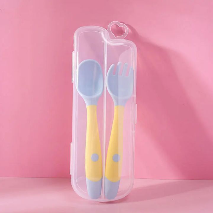 Baby Children Spoon Fork Set Soft Bendable Silicone Scoop Fork Kit ...