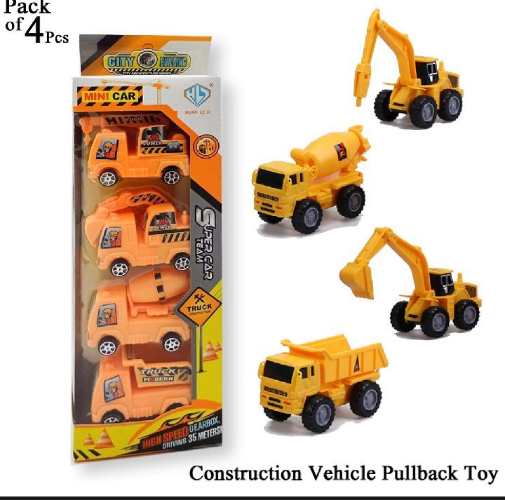(Pack of 4 Pcs) , Construction Pull Back Vehicle Toys Set For Kids and ...