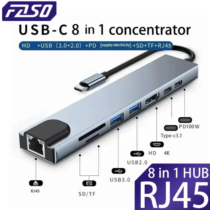 FASO Usb 8 In 1 Type C To 4k HdTV Hub Adapter With Sd Tf Rj45 Card ...