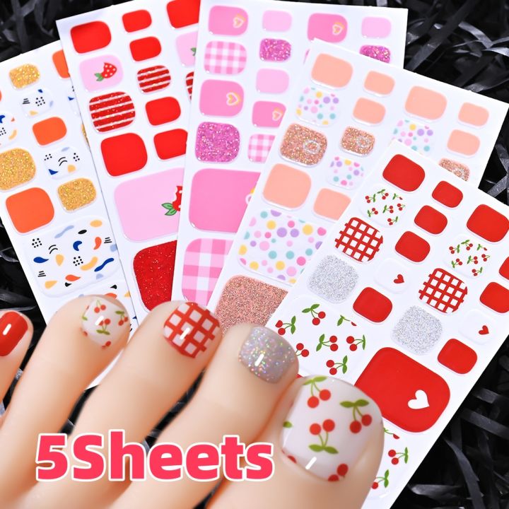 5Sheets=110Tips Red Cherry Design Toe Nail Stickers Full Cover Self ...