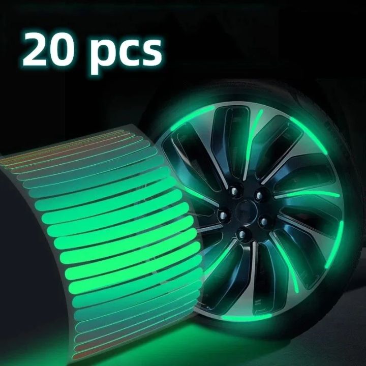 20pcs Car Wheel Hub Reflective Sticker Tire Rim Reflective Strips Luminous for Night Driving Car ...