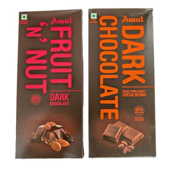Amul Dark Chocolate & Amul Fruit N Nut Combo, 150g each | Daraz.com.np