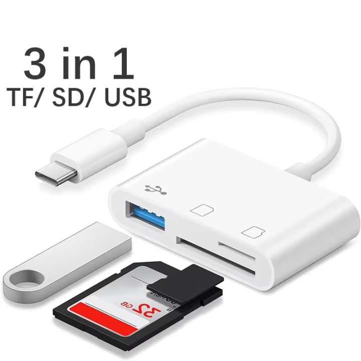 3 In 1 Type C Card Reader Adapter Multi Port TF CF SD Memory Card ...